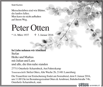 Traueranzeigen von Peter Otten | Trauer & Gedenken
