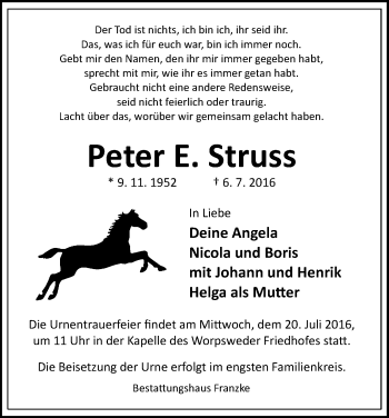 Traueranzeigen von Peter E. Struss | Trauer & Gedenken