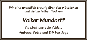 Traueranzeigen von Volker Mundorff | Trauer & Gedenken