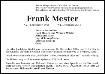 Traueranzeigen von Frank Mester | Trauer & Gedenken