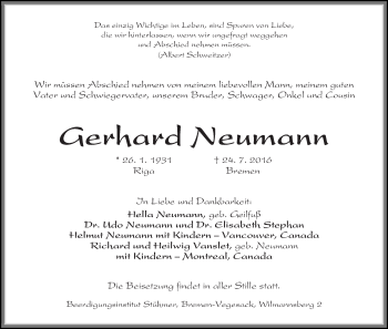 Traueranzeigen von Gerhard Neumann | Trauer & Gedenken