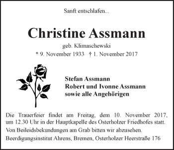 Traueranzeigen von Christine Assmann | Trauer & Gedenken