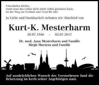 Traueranzeigen von Kurt Mesterharm | Trauer & Gedenken