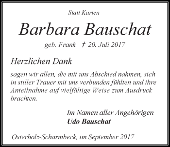 Traueranzeigen von Barbara Bauschat | Trauer & Gedenken