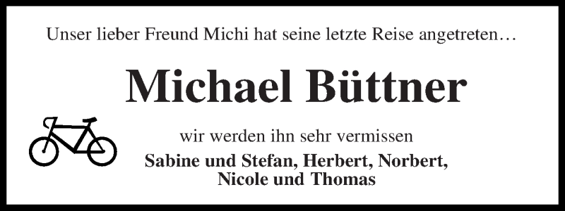 Traueranzeigen von Michael Büttner | Trauer & Gedenken