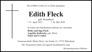 Traueranzeigen von Edith Fleck | Trauer & Gedenken