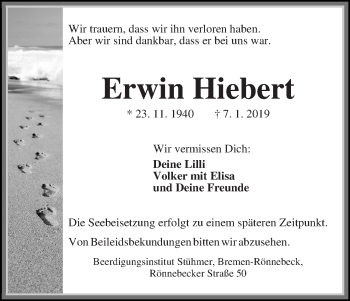 Traueranzeigen von Erwin Hiebert | Trauer & Gedenken