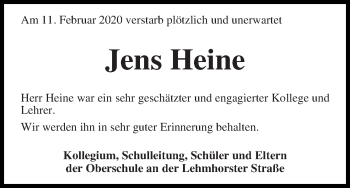 Traueranzeigen von Jens Heine | Trauer & Gedenken