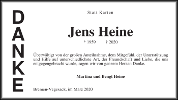 Traueranzeigen von Jens Heine | Trauer & Gedenken