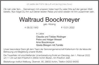 Traueranzeigen von Waltraud Boockmeyer | Trauer & Gedenken