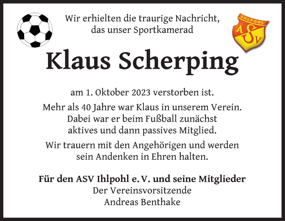 Traueranzeigen von Klaus Scherping | Trauer & Gedenken