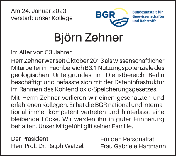 Traueranzeigen von Björn Zehner | Trauer & Gedenken