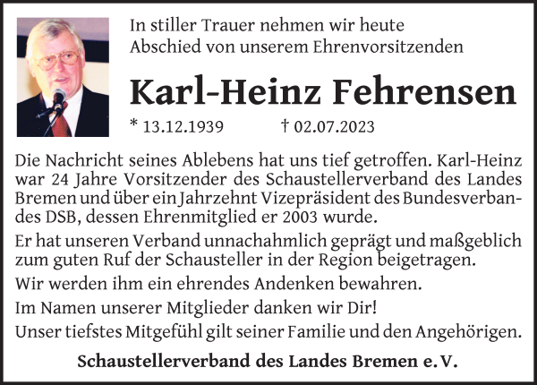 Traueranzeigen von Karl-Heinz Fehrensen | Trauer & Gedenken