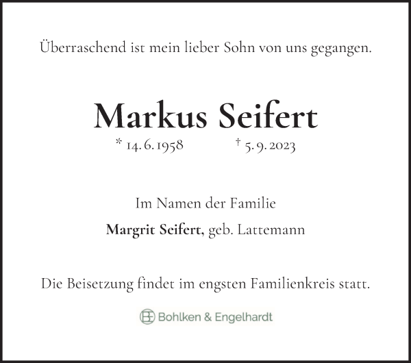 Traueranzeigen von Markus Seifert | Trauer & Gedenken