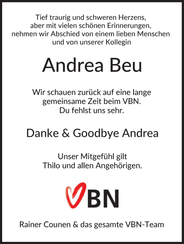 Traueranzeigen von Andrea Beu | Trauer & Gedenken