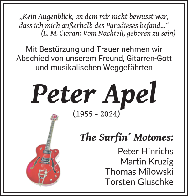 Traueranzeigen von Peter Apel | Trauer & Gedenken