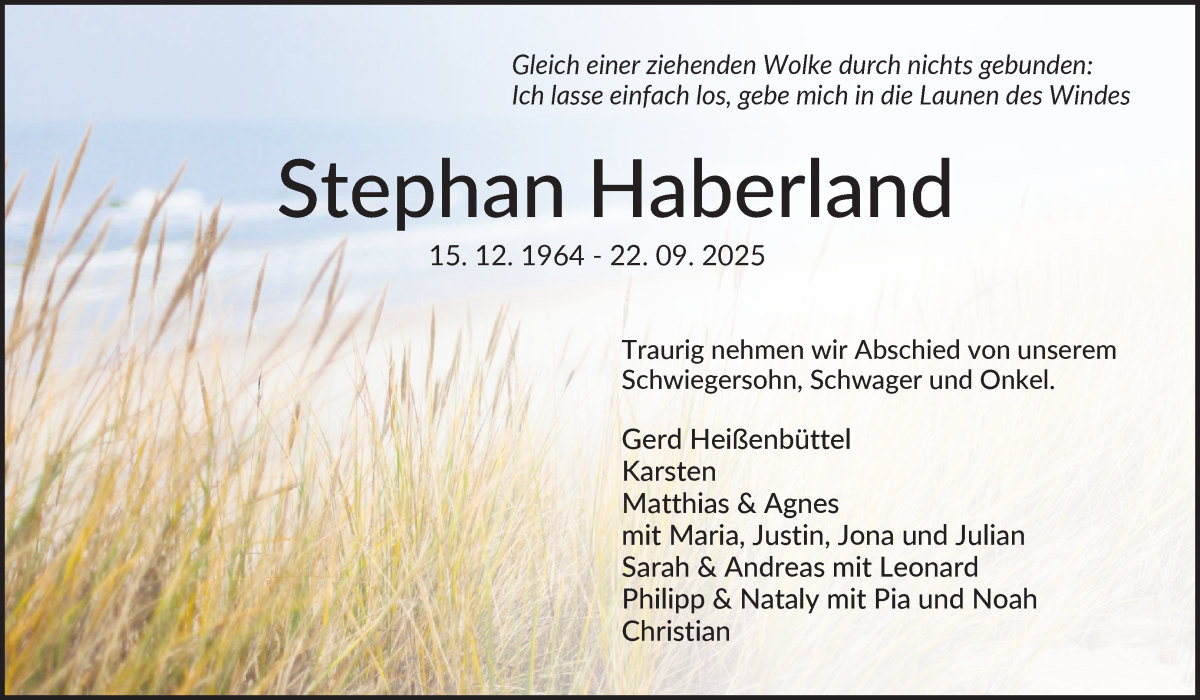 Traueranzeigen von Stephan Haberland | Trauer & Gedenken