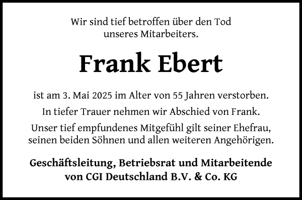 Traueranzeigen von Frank Ebert | Trauer & Gedenken