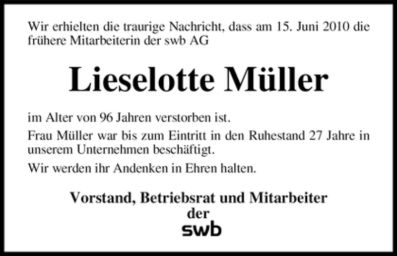 Traueranzeigen von Lieselotte Müller | Trauer & Gedenken