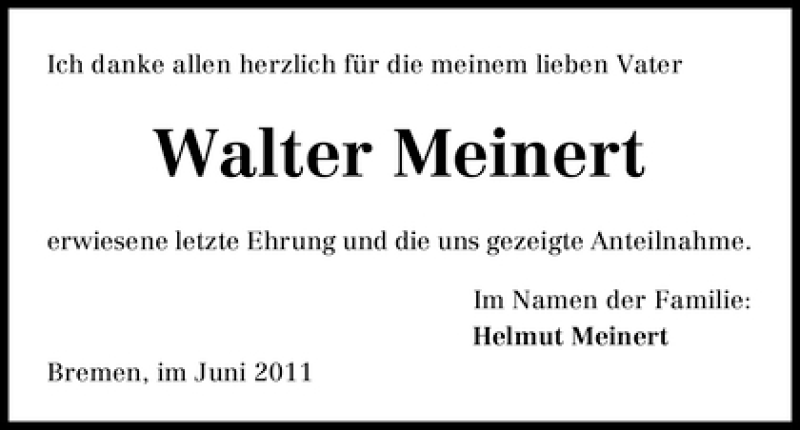 Traueranzeigen von Walter Meinert | Trauer & Gedenken