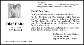 Traueranzeigen von Olaf Bolte | Trauer & Gedenken