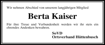Traueranzeigen von Berta Kaiser | Trauer & Gedenken