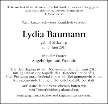 Traueranzeigen von Baumann Lydia | Trauer & Gedenken