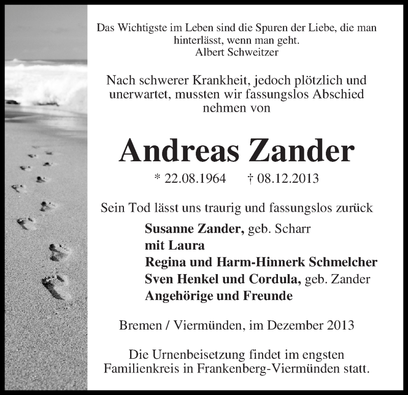 Traueranzeigen von Andreas Zander | Trauer & Gedenken