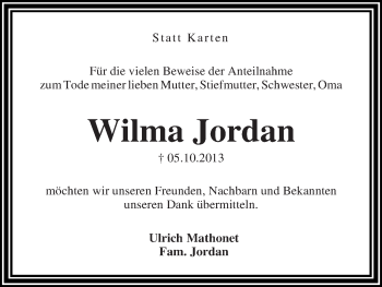 Traueranzeigen von Wilma Jordan | Trauer & Gedenken