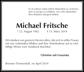 Traueranzeigen von Michael Fritsche | Trauer & Gedenken