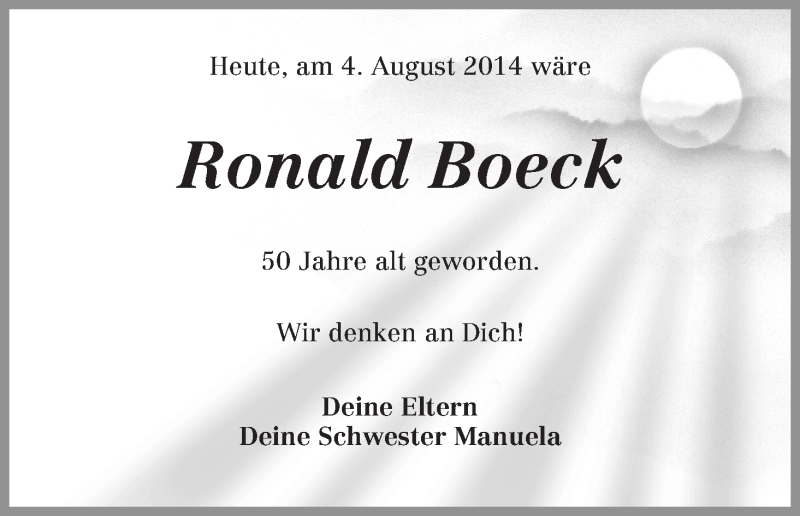 Traueranzeigen von Ronald Boeck | Trauer & Gedenken