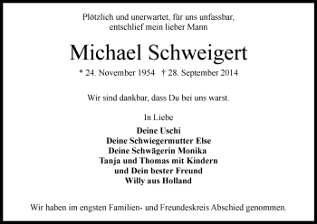 Traueranzeigen von Michael Schweigert | Trauer & Gedenken